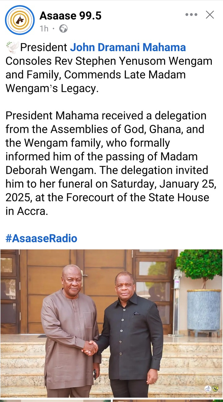 John Mahama Receives Sad News from the Assembly of God Church