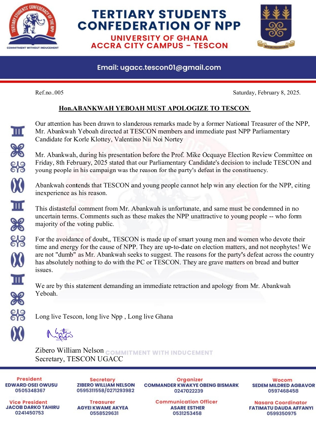 TESCON Roars at Abankwah Yeboah – Retract or Regret!