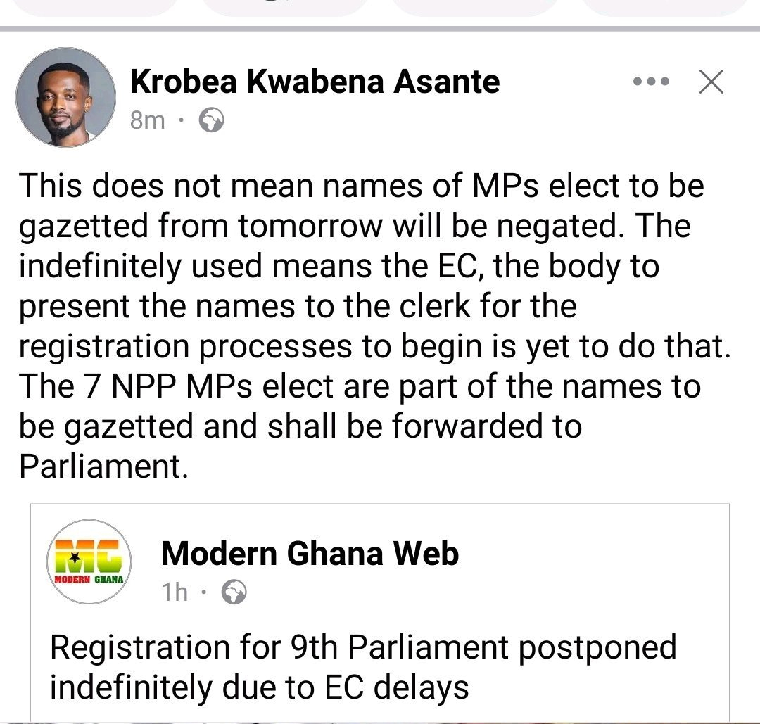 Kwabena Asante Clarifies Delay in MPs-Elect Registration Process, Assures Gazetting Will Proceed