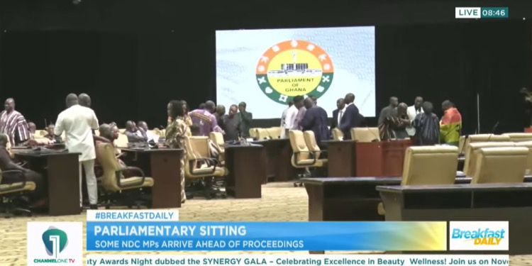 NDC MPs occupy the majority side of the parliament while they await the ...