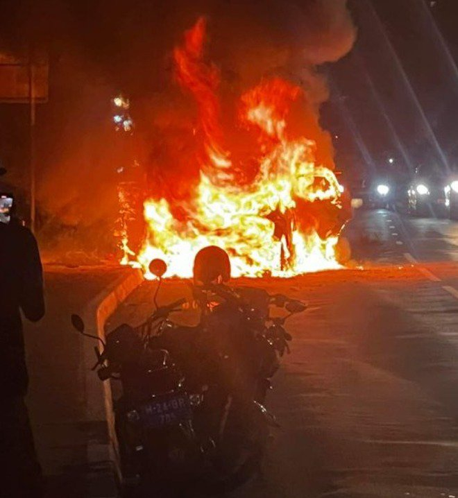A car on the Tema Motorway catches fire