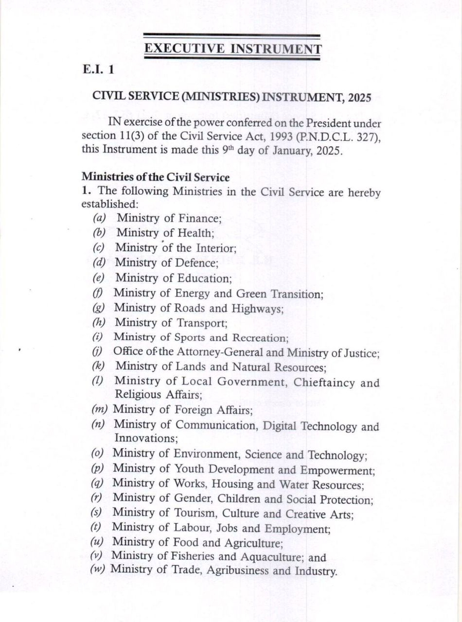 Mahama reduces Ministries from 30 to 23, check the full list