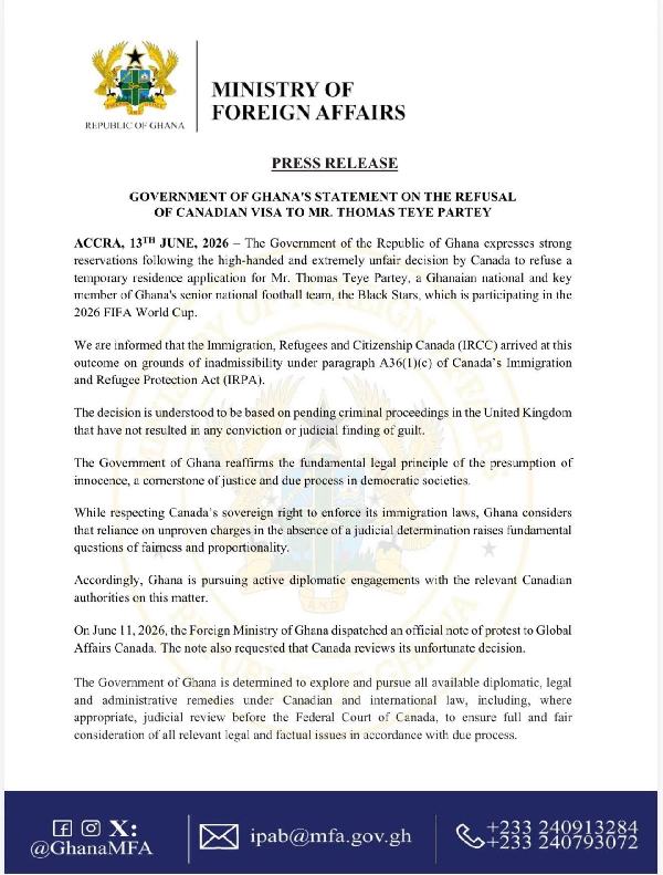 Ghana protests Canada's refusal of Thomas Partey's visa