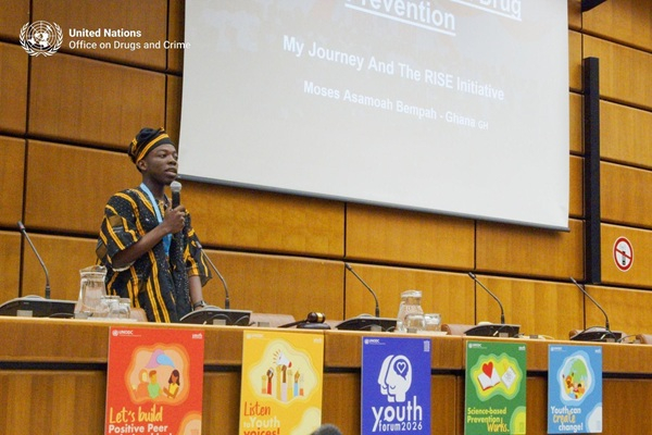 A NACOC drug-free club member at the UN youth forum