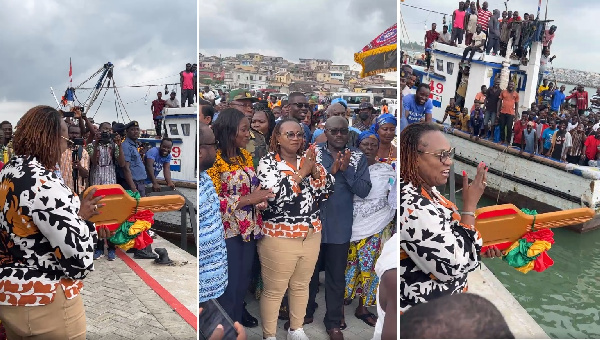 Watch moment Hawa Koomson locked the sea with giant key at Elmina