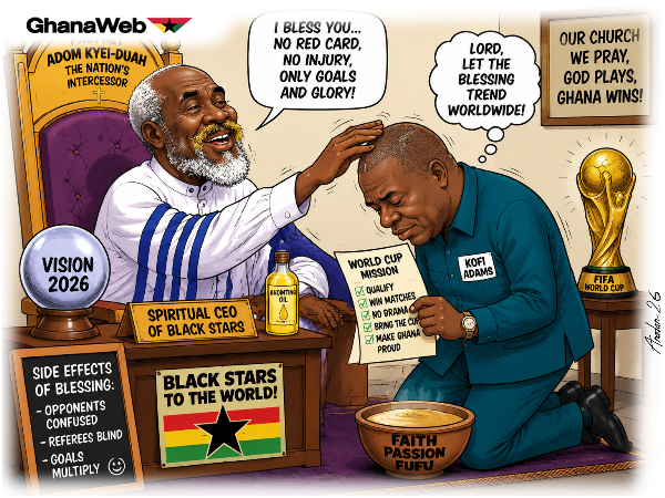 CARTOON: Kofi Adams visits Prophet Adom Kyei-Duah for blessings ahead ...