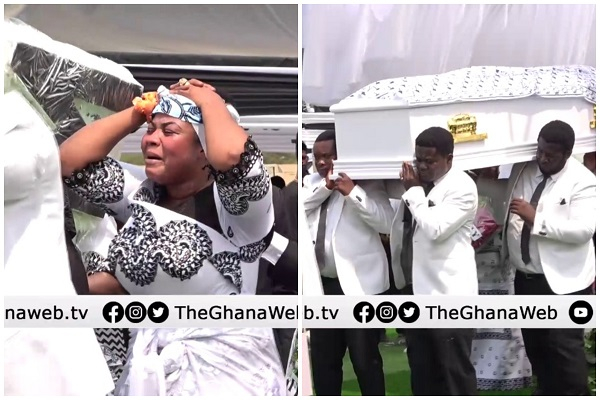 How a tearful Empress Gifty escorted her mother's remains out of the funeral grounds | Photos