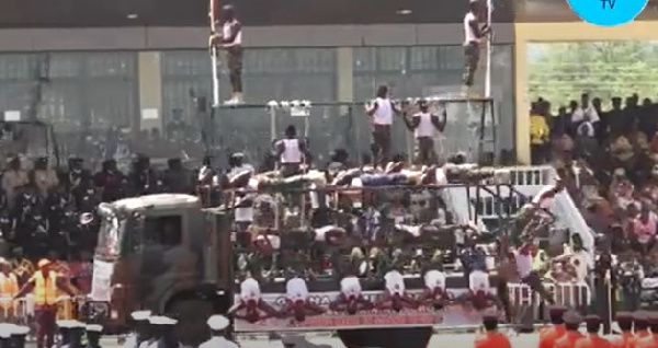 Stunt goes wrong as soldier falls off moving vehicle during 66th ...